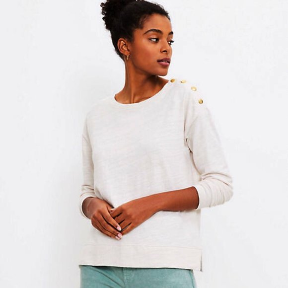 LOFT | Tops | New Loft S Womens Cream Beige Shoulder Button Top Knit Long Sleeve | Poshmark